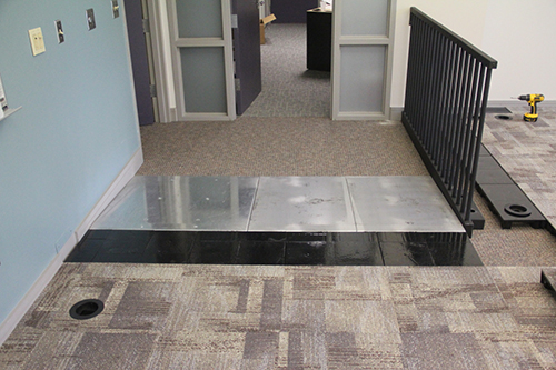 Ramps and Railings to transition from subfloor to low profile raised floor